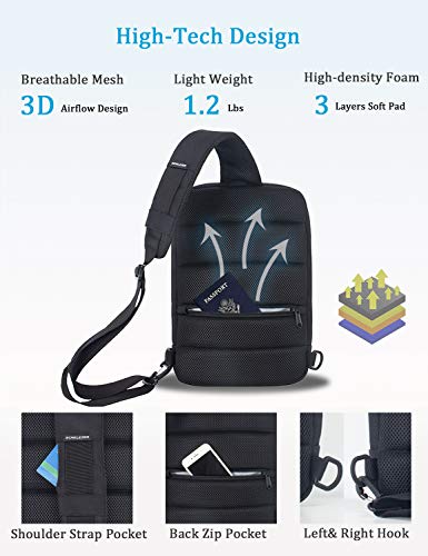 Schkleier Sling Bag USB Anti-theft Laptop Backpack, 13.3 Inch Casual Chest Shoulder Daypack for Men and Women