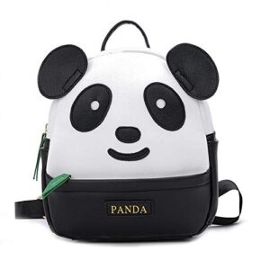 goesup cute panda pattern backpack women girls pu leather small casual shoulder daypack bag (black)