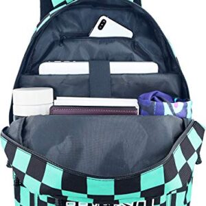 Roffatide Anime Demon Slayer Backpack Black Green Plaid School Bag Large Capacity Laptop Back Pack