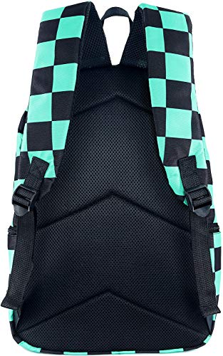 Roffatide Anime Demon Slayer Backpack Black Green Plaid School Bag Large Capacity Laptop Back Pack