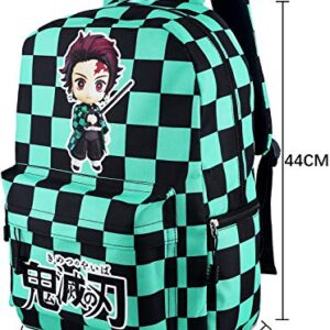 Roffatide Anime Demon Slayer Backpack Black Green Plaid School Bag Large Capacity Laptop Back Pack