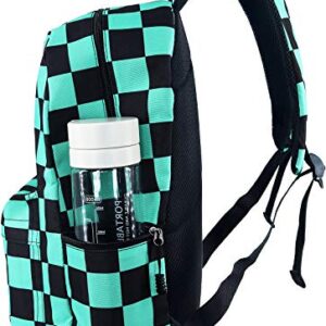 Roffatide Anime Demon Slayer Backpack Black Green Plaid School Bag Large Capacity Laptop Back Pack