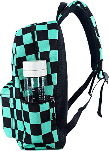 Roffatide Anime Demon Slayer Backpack Black Green Plaid School Bag Large Capacity Laptop Back Pack