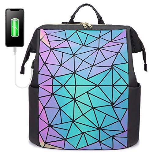 LOVEVOOK Geometric Luminous Laptop Backpack, 15.6-Inch Anti-Theft Laptop Bag Gift for Women Girls with USB Charging Port