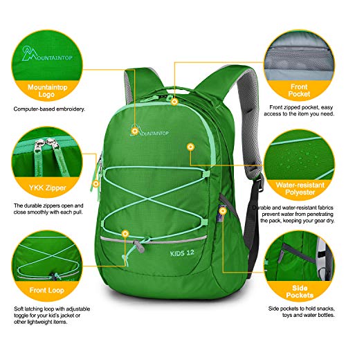 MOUNTAINTOP Kids Backpack for Boys Girls Preschool Water Resistant Lightweight Children Daypack 10L, Grass Green