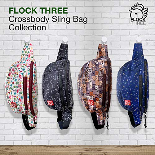 FLOCK THREE Fanny Pack Waterproof Waist Bags Mens Shoulder Bag Women's Sling Purses Travel Backpack Casual Bum Bag Women Small Size Crossbody Sling Bag For Cat Lover Hiking Bicycle Men Chest Daypacks