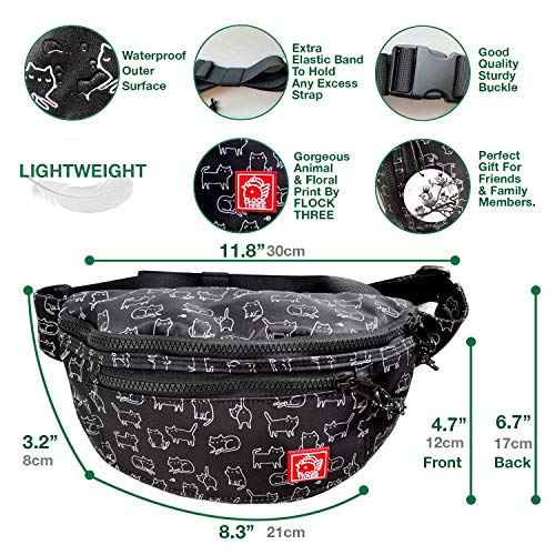 FLOCK THREE Fanny Pack Waterproof Waist Bags Mens Shoulder Bag Women's Sling Purses Travel Backpack Casual Bum Bag Women Small Size Crossbody Sling Bag For Cat Lover Hiking Bicycle Men Chest Daypacks