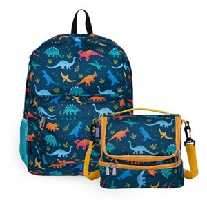 wildkin 16 inch backpack bundle with 2 compartment lunch bag (jurassic dinosaurs)