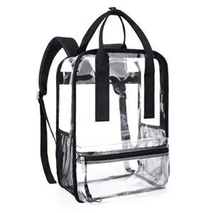 mommore heavy duty clear backpack durable see through bookbags for work, 16” transparent large backpack, black