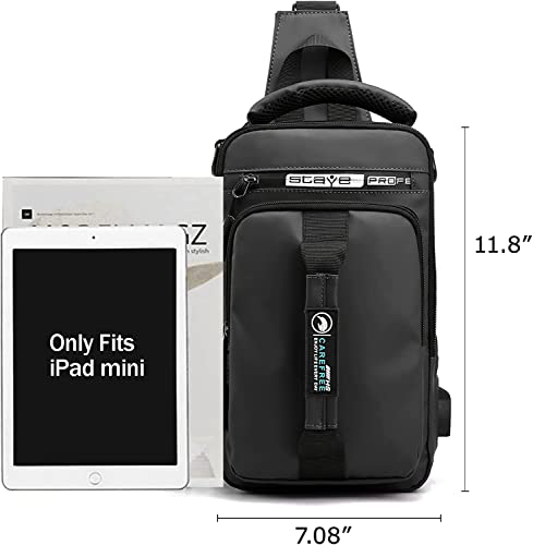 Peicees Sling Bag for Men Waterproof Sling Backpack Crossbody Chest Bag Purse with USB Charging Port for Travel Hiking