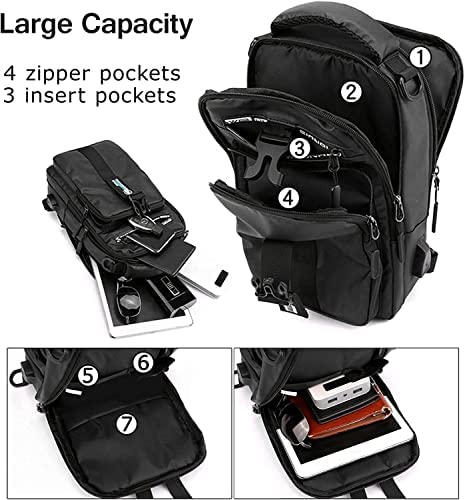 Peicees Sling Bag for Men Waterproof Sling Backpack Crossbody Chest Bag Purse with USB Charging Port for Travel Hiking