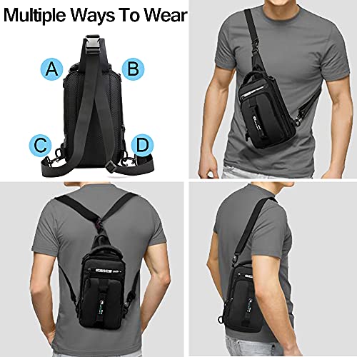 Peicees Sling Bag for Men Waterproof Sling Backpack Crossbody Chest Bag Purse with USB Charging Port for Travel Hiking