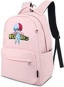 roffatide anime my hero academia todoroki shoto backpack lightweight nylon backpack printed schoolbag daypack pink