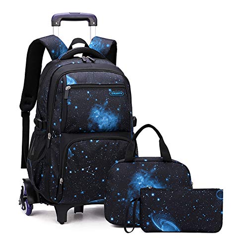 Elementary Galaxy Teens Rolling Backpack Kids Boys Luggage with Wheels Trolly BookBag for School-6 Wheels