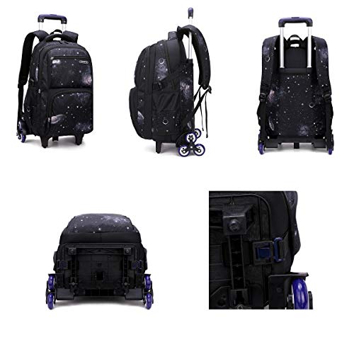 Elementary Galaxy Teens Rolling Backpack Kids Boys Luggage with Wheels Trolly BookBag for School-6 Wheels