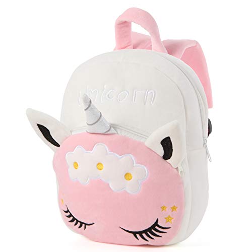 Mloovnemo Kids Unicorn Plush Toddler Travel Preschool Shoulder Backpack for 3-5 Year Old Kindergarten Girls Gift (White Unicorn)