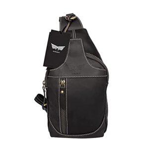 Dimarcy Leather Cross-body Sling Bag Casual Daypack Backpack Chest Shoulder Multi-Purpose Timeless Design Small Men (Black)