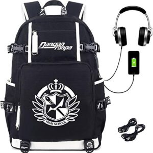 Roffatide Anime Monokuma Printed Backpack Luminous Schoolbag Laptop Rucksack with USB Charging Port & Headphone Port Black