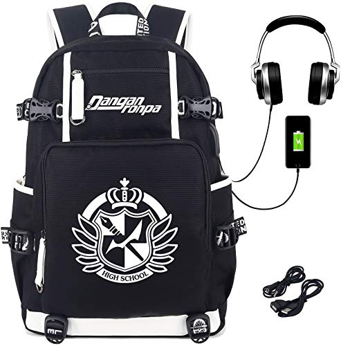 Roffatide Anime Monokuma Printed Backpack Luminous Schoolbag Laptop Rucksack with USB Charging Port & Headphone Port Black