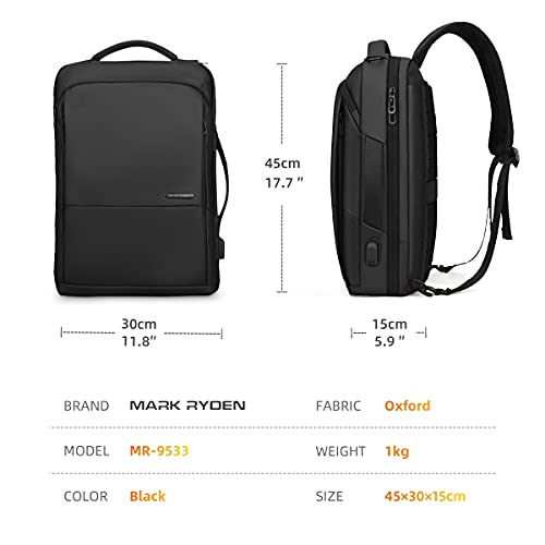 MARK RYDEN Business Laptop Backpack,3 in 1 Waterproof Shoulder Bag Handbag for Men and Women with USB Port for 15.6 Inch Laptop