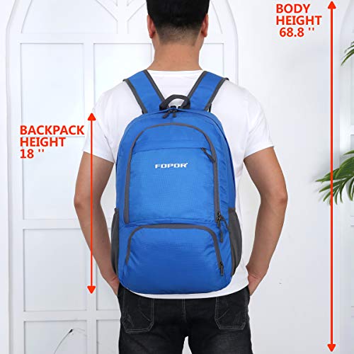 Packable Foldable Trekking Daypack Backpack - Water Resistant Knapsack with Pouch for Men Women- Waterproof Daypack Backpack for Outdoor Travel Hiking Camping Trekking Mountaineering - 30L Blue