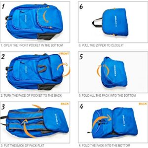 Packable Foldable Trekking Daypack Backpack - Water Resistant Knapsack with Pouch for Men Women- Waterproof Daypack Backpack for Outdoor Travel Hiking Camping Trekking Mountaineering - 30L Blue