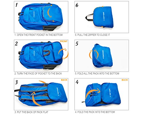 Packable Foldable Trekking Daypack Backpack - Water Resistant Knapsack with Pouch for Men Women- Waterproof Daypack Backpack for Outdoor Travel Hiking Camping Trekking Mountaineering - 30L Blue