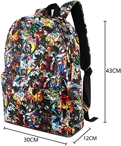 Roffatide Anime Demon Slayer Kimetsu no Yaiba Backpack All Over Printed Schoolbag Laptop Backpack Cosplay Daypacks Black