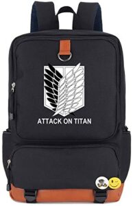 roffatide anime attack on titan wings of freedom laptop backpack printed schoolbag bookbag cosplay rucksack daypack black