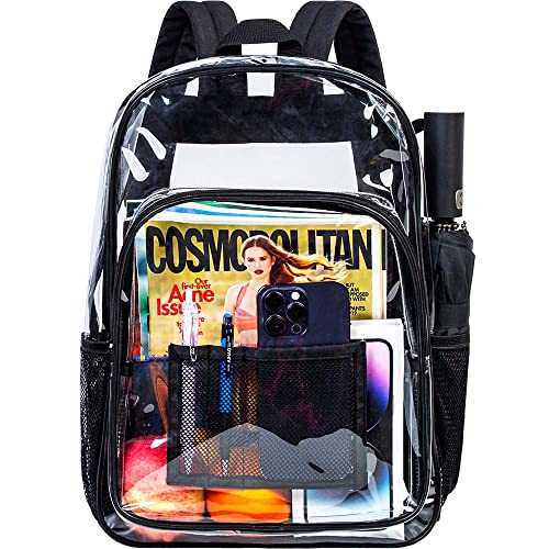 gxtvo Clear Backpack, Heavy Duty Transparent Bookbag, See Through Backpacks for Women Men - Black