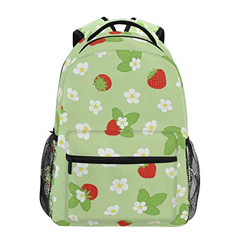 Bookbags Laptop Backpack for High School Adult Women Strawberry Green Travel College Teens Student Casual Shoulder Daypack