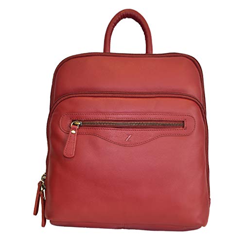 Zinda Genuine Leathers Unisex City Backpack Tablet Compatible Multiple Pockets Bookbag Satchel Daypack (Red)