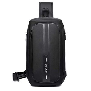 ozuko men chest crossbody bags waterproof sports shoulder fashion usb multifunctional sling bag (black)