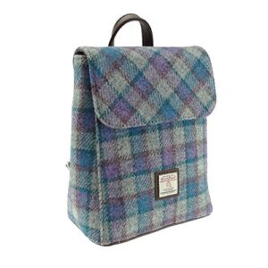 glen appin genuine scottish harris tweed mini backpack/rucksack 'tummel' in multi colour tartan - lb1213, blue/purple check on grey - col98, one size