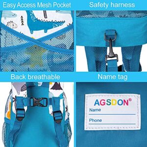 AGSDON Toddler Backpack with Leash, 9.5" Baby Dinosaur Safety Leashes Removable Tether Bookbag