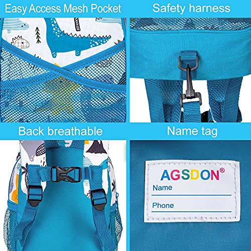 AGSDON Toddler Backpack with Leash, 9.5" Baby Dinosaur Safety Leashes Removable Tether Bookbag