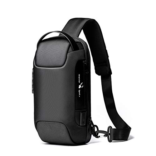 WEIXIER Anti Theft Sling Bag Shoulder Crossbody Backpack Waterproof Chest Bag with USB, Black