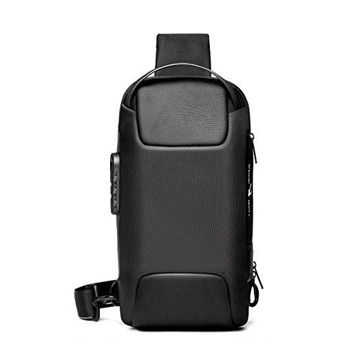 WEIXIER Anti Theft Sling Bag Shoulder Crossbody Backpack Waterproof Chest Bag with USB, Black