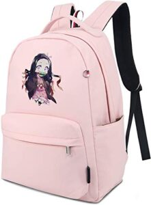 roffatide anime demon slayer kamado nezuko backpack printed schoolbag lightweight nylon bookbag daypack pink