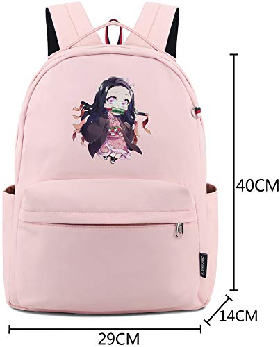 Roffatide Anime Demon Slayer Kamado Nezuko Backpack Printed Schoolbag Lightweight Nylon Bookbag Daypack Pink