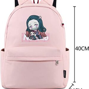 Roffatide Anime Demon Slayer Kamado Nezuko Backpack for Girls Printed Schoolbag Lightweight Nylon Daypack Pink