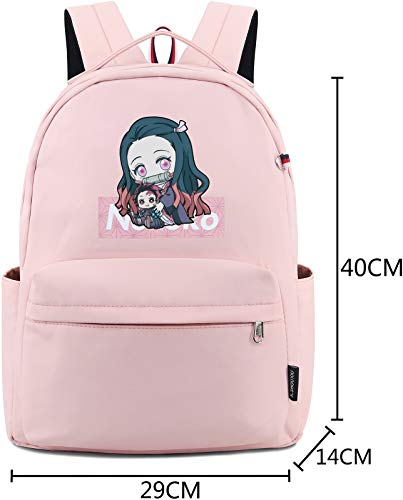 Roffatide Anime Demon Slayer Kamado Nezuko Backpack for Girls Printed Schoolbag Lightweight Nylon Daypack Pink