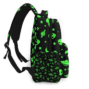 NiYoung Men Women Green Alien Moon Spaceships Planet Black Backpack Multipurpose Backpacks Stylish Laptop Backpack for College, School, Business, Work, Dayparks