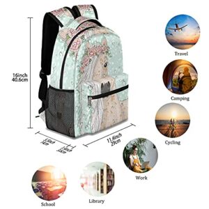 Horse School Backpack for Girls Boys, Animal Flower 16 Inch Kids Backpack Lightweight Water Resistant School Bag Student Bookbag, Laptop Backpack Travel Hiking Camping Daypack