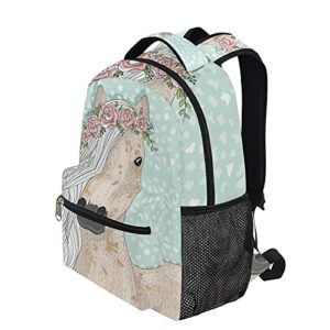 Horse School Backpack for Girls Boys, Animal Flower 16 Inch Kids Backpack Lightweight Water Resistant School Bag Student Bookbag, Laptop Backpack Travel Hiking Camping Daypack