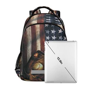 xigua Baseball USA Flag Print Backpack Casual Daypacks Outdoor Sports Rucksack School Shoulder Bag for Boys Girls Teens