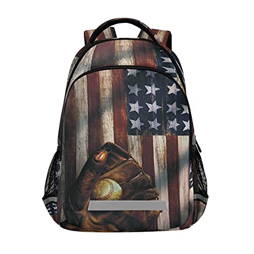 xigua Baseball USA Flag Print Backpack Casual Daypacks Outdoor Sports Rucksack School Shoulder Bag for Boys Girls Teens