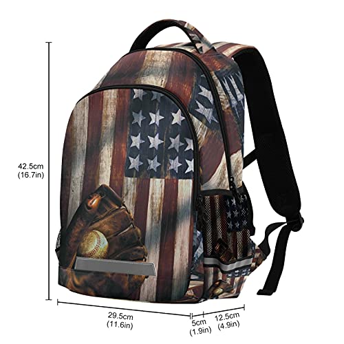 xigua Baseball USA Flag Print Backpack Casual Daypacks Outdoor Sports Rucksack School Shoulder Bag for Boys Girls Teens