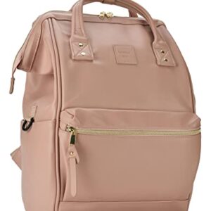 Kah&Kee Leather Backpack Diaper Bag Laptop Travel Doctor Teacher Bag For Women Man (Tan Pink II)