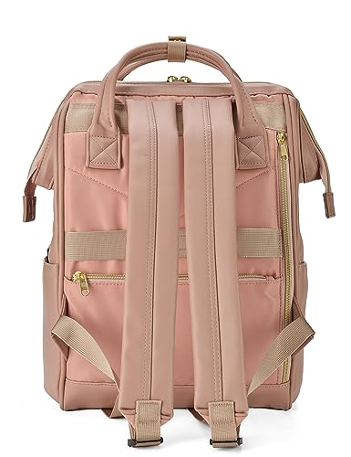 Kah&Kee Leather Backpack Diaper Bag Laptop Travel Doctor Teacher Bag For Women Man (Tan Pink II)